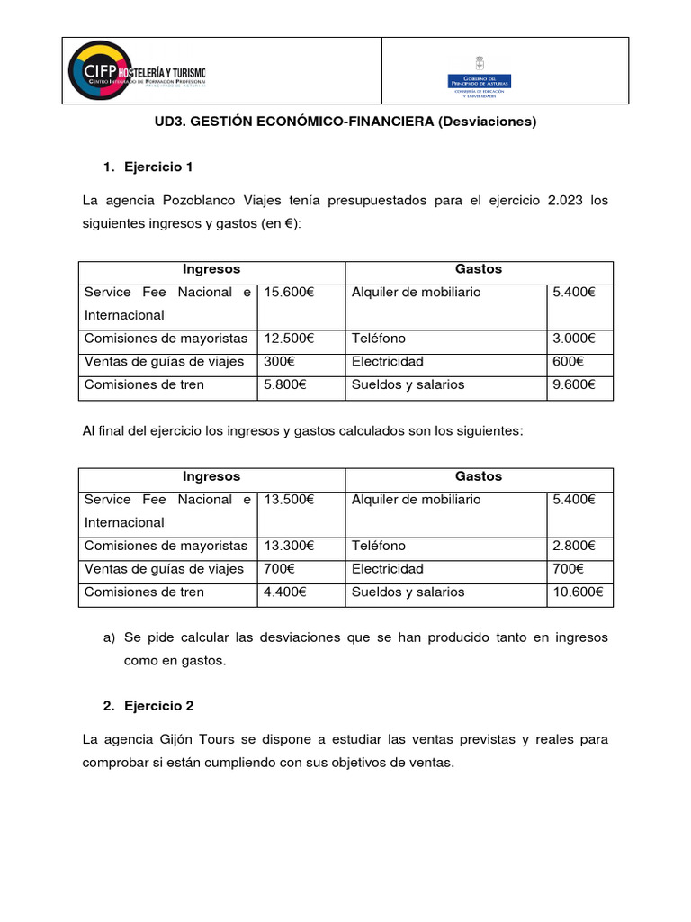 EJERCICIOS UD3. Desviaciones | PDF