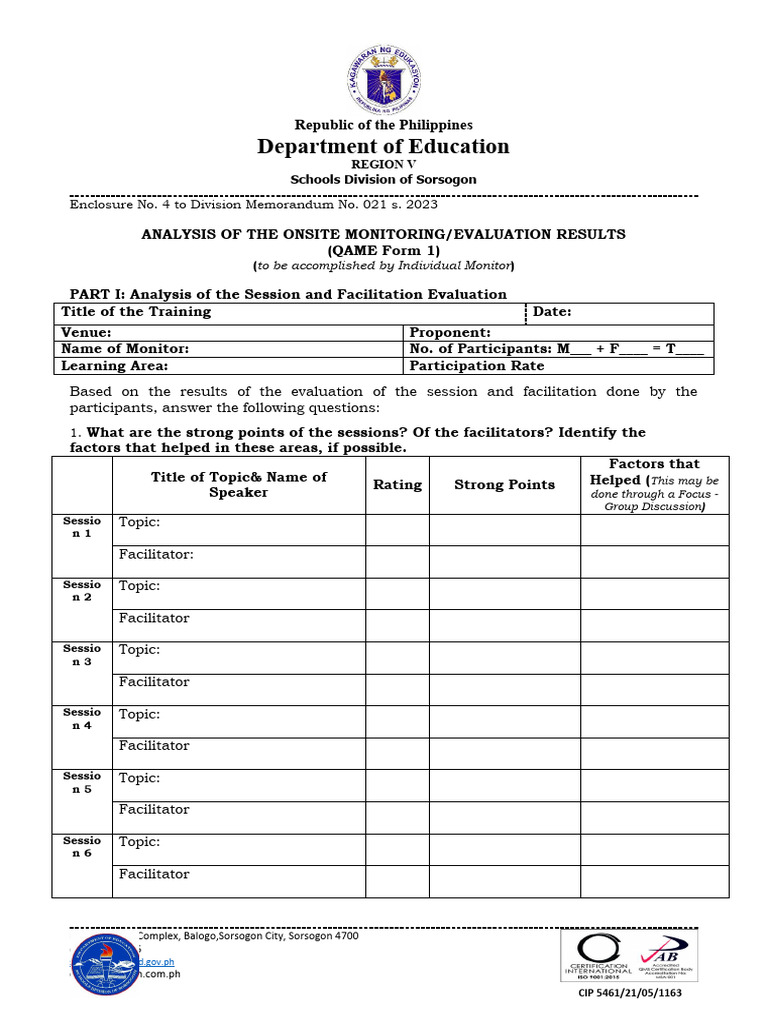 Revised QAME FORMS | PDF | Learning | Evaluation
