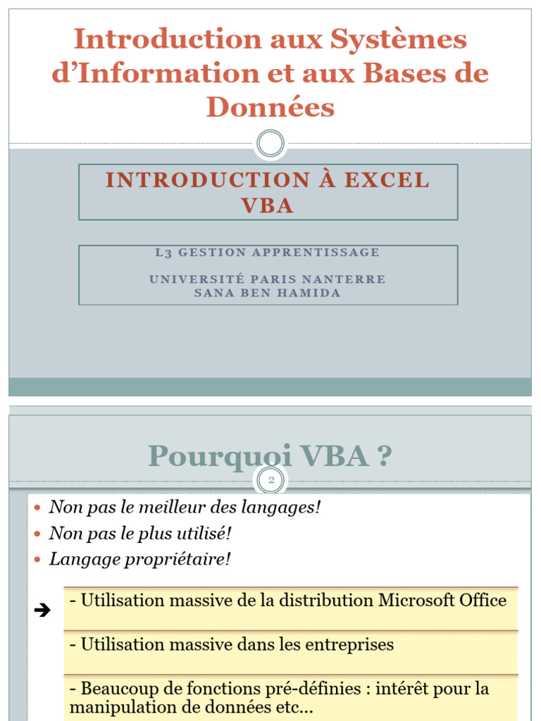 Cours3 ExcelVBA Intro Générale | PDF | Art | Ordinateurs