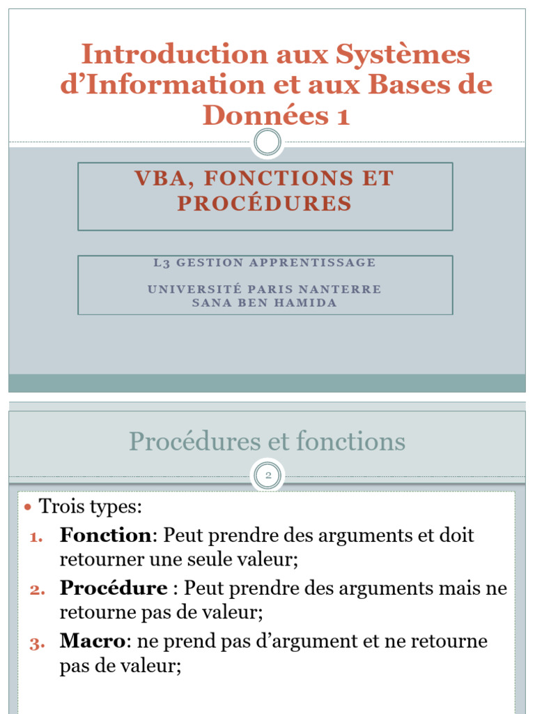 Cours7 VBA Fonctions Et Procédures | PDF