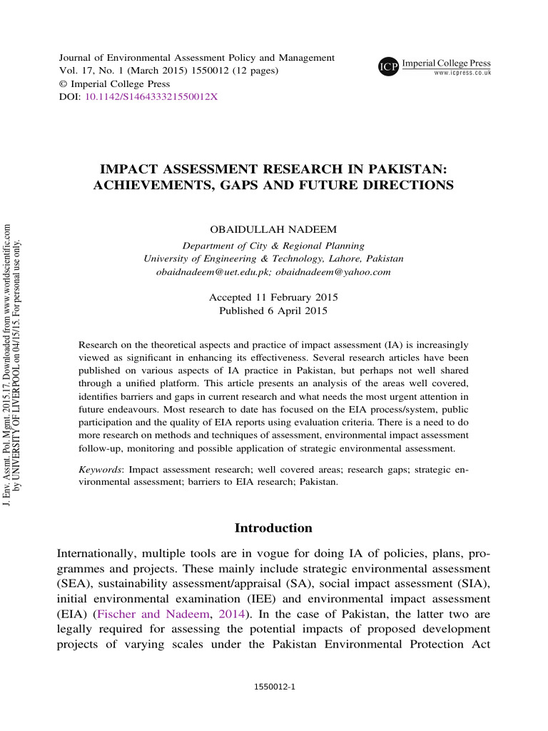 Impact Assessment Research in Pakistan | PDF