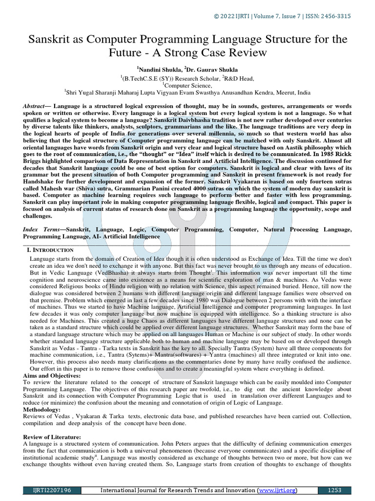 Similarities Between Computer Language and Sanskrit | PDF | Sanskrit ...