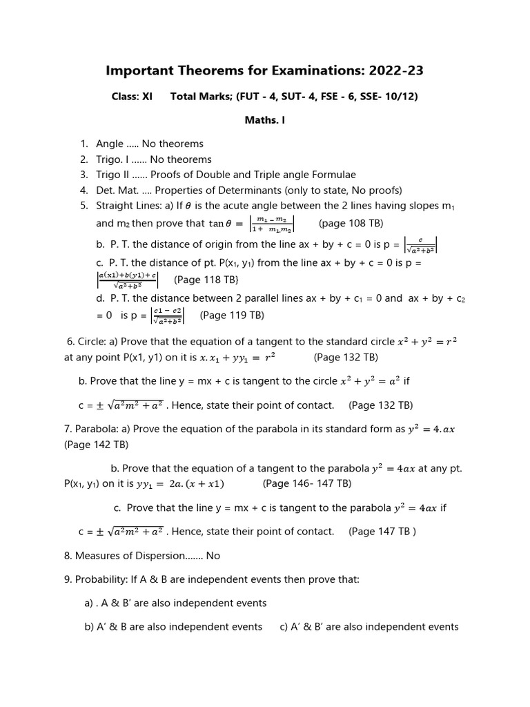 Important Theorems For Examinations | PDF | Circle | Elementary Geometry