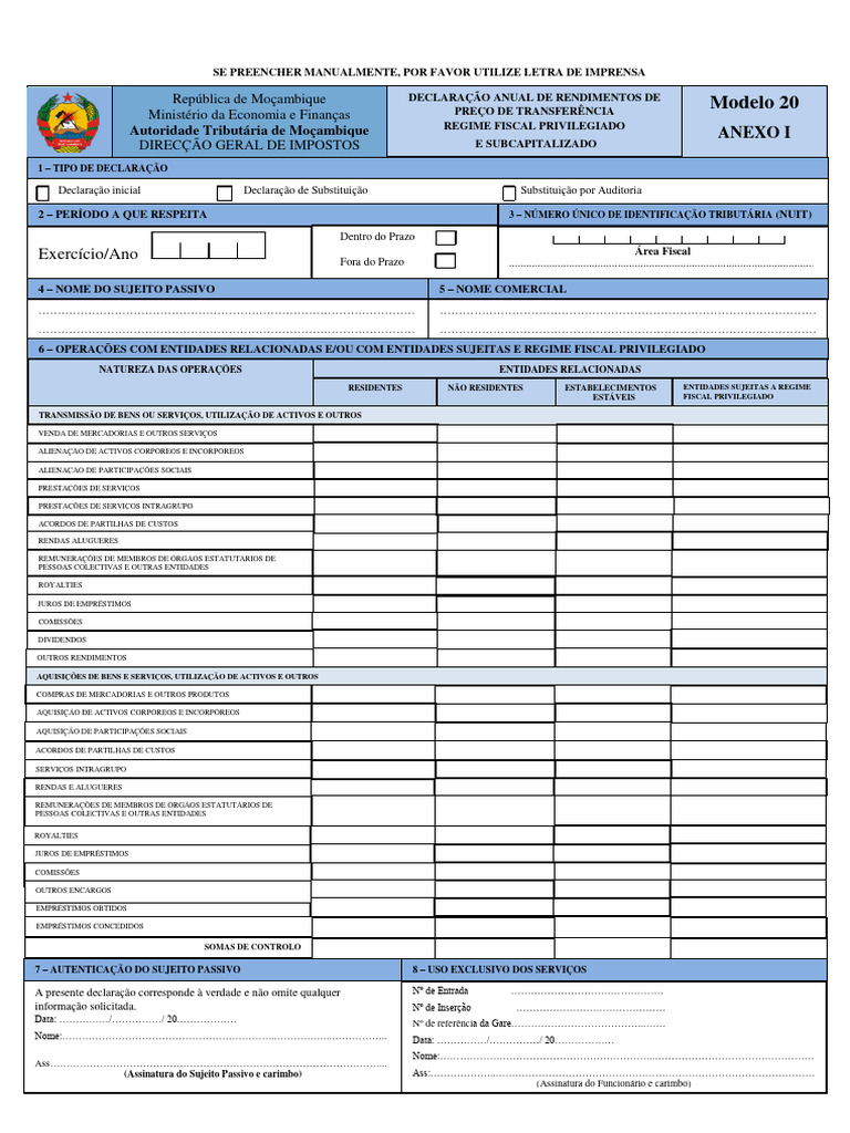 Declaração Modelo 20 de Transferência | PDF | Finanças e Administração ...
