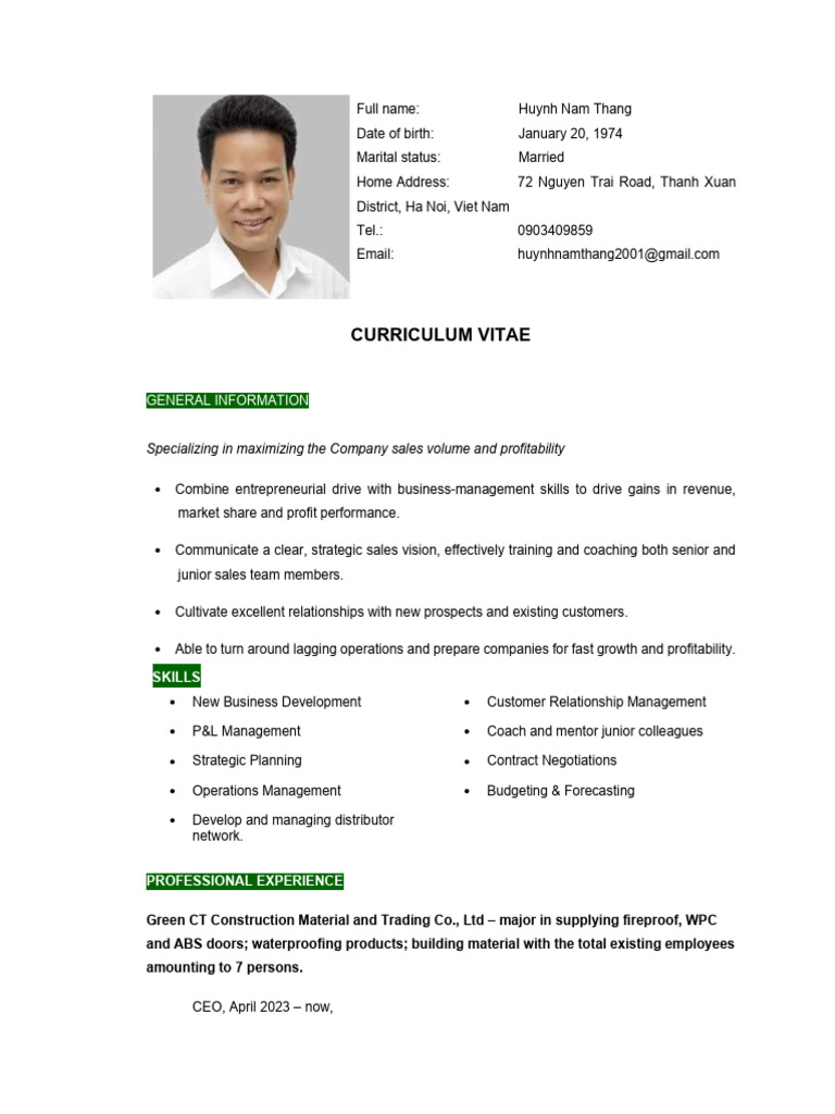 Huynh Nam Thang CV BM | PDF | Sales | Marketing