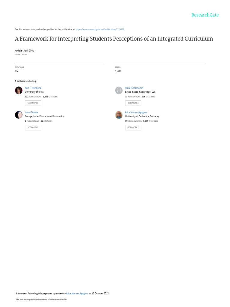 A Framework For Interpreting Students Perceptions of An Integrated ...