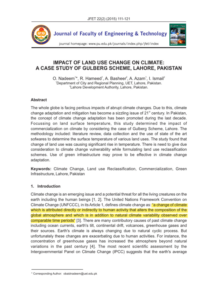 Impact of Land Use Change On Climate-A Case Study of Gulberg Scheme ...