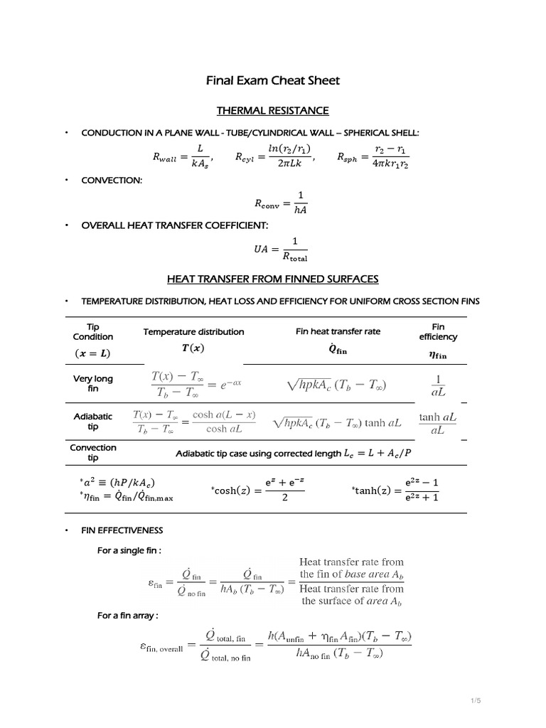 Introduction To Heat Transfer Final 2023 Cheatsheet Pdf Heat Transfer Scientific Phenomena 