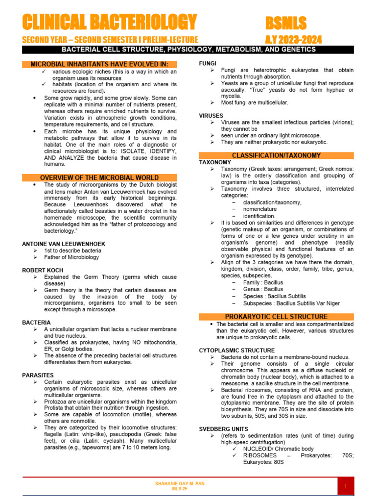 Clinical Bacteriology Overview 2023-2024 | PDF | Science & Mathematics
