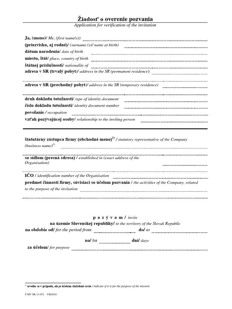 Ziadost o Overenie Pozvania | PDF