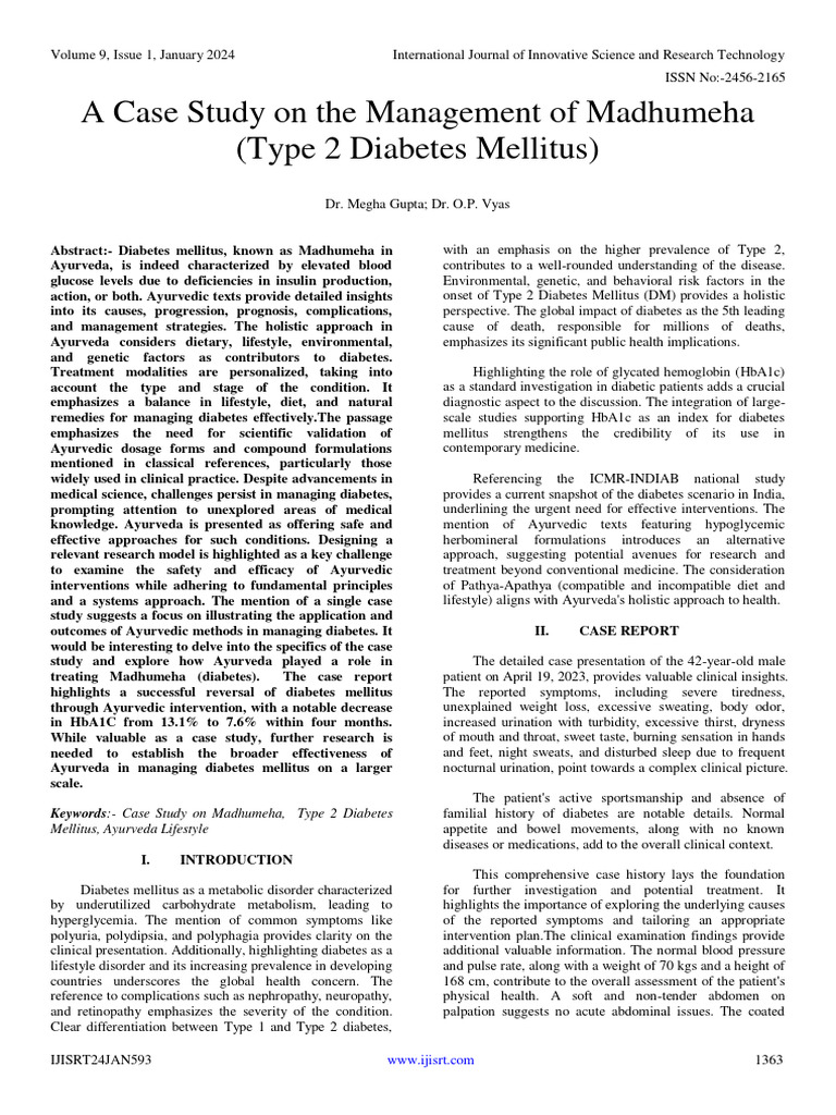 A Case Study on the Management of Madhumeha (Type 2 Diabetes Mellitus ...