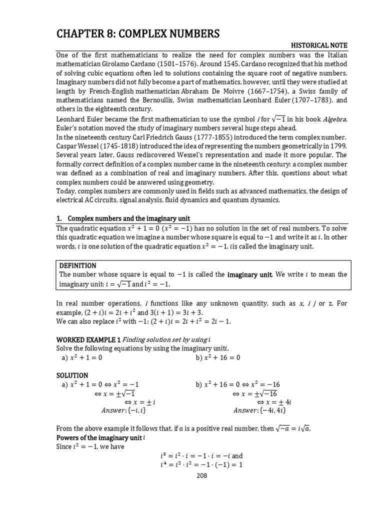 Chapter 8 Complex Numbers | PDF