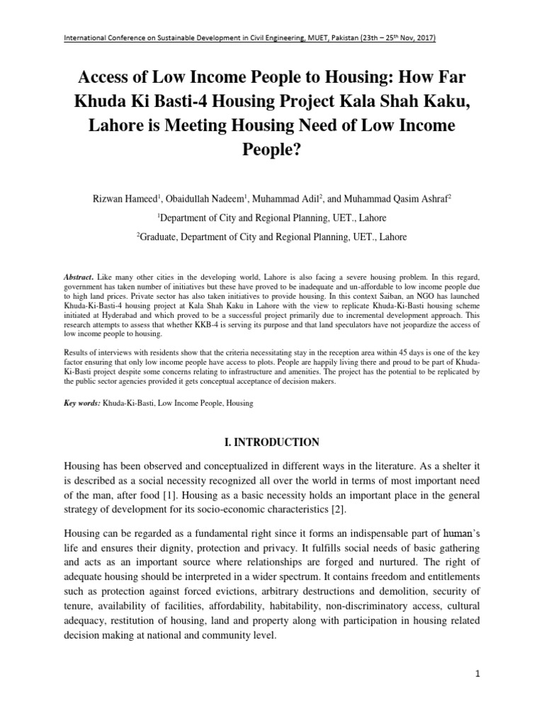 Access of Low Income People To Housing-KKB Lahore | PDF | Economies