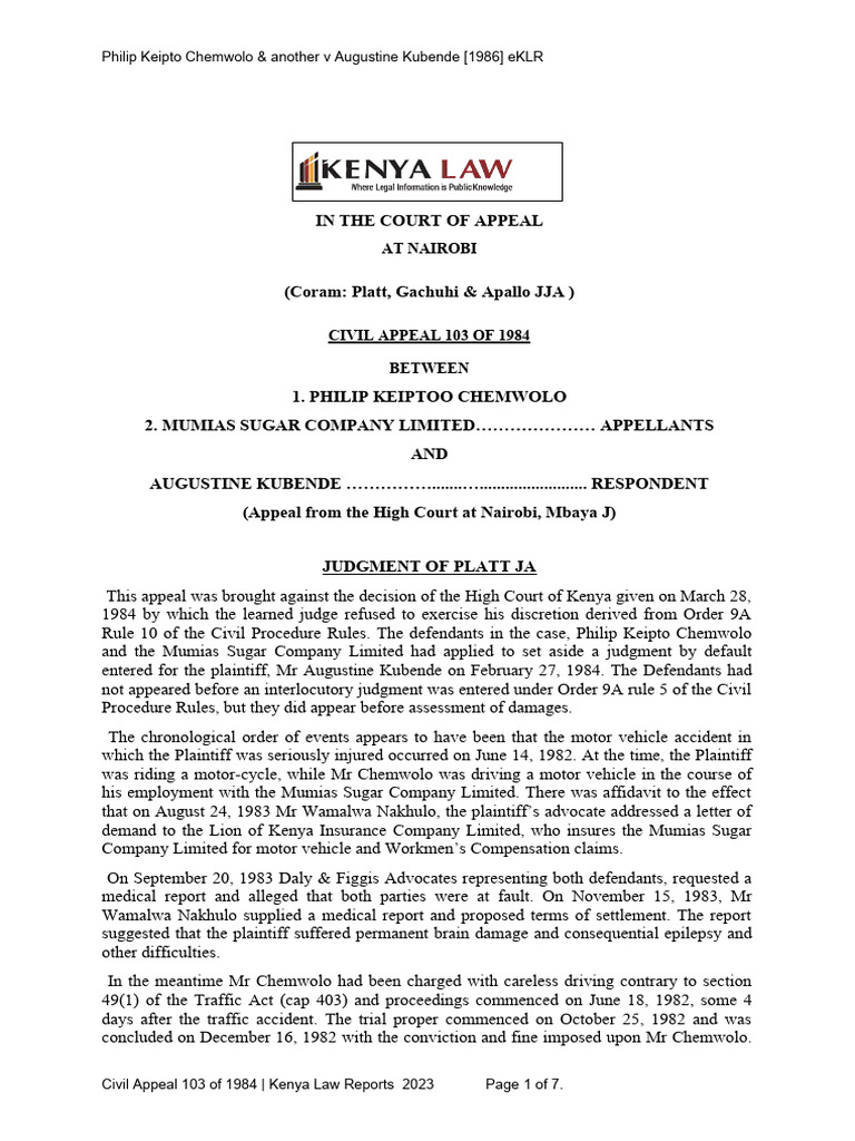 Civil Appeal 103 of 1984 | PDF