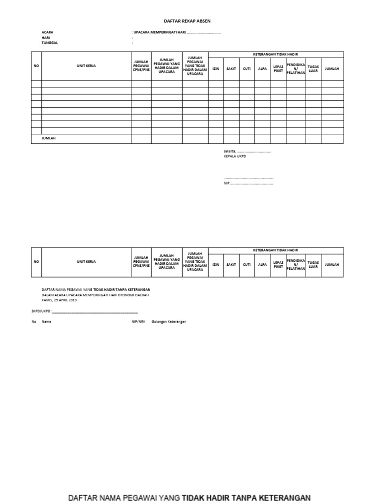 Contoh Format Absensi | PDF