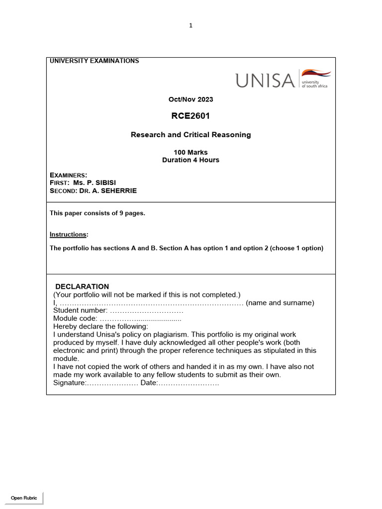 Oct Rce2601 Portfolio 2023 | PDF