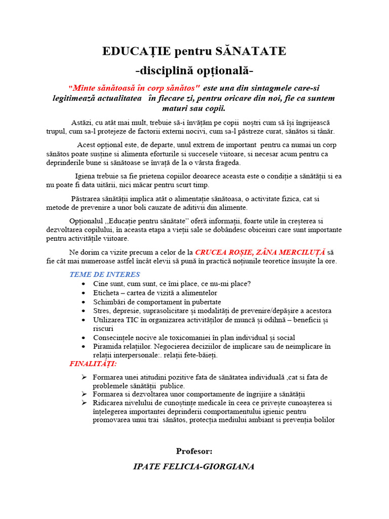 Educatie Pentru Sanatate | PDF
