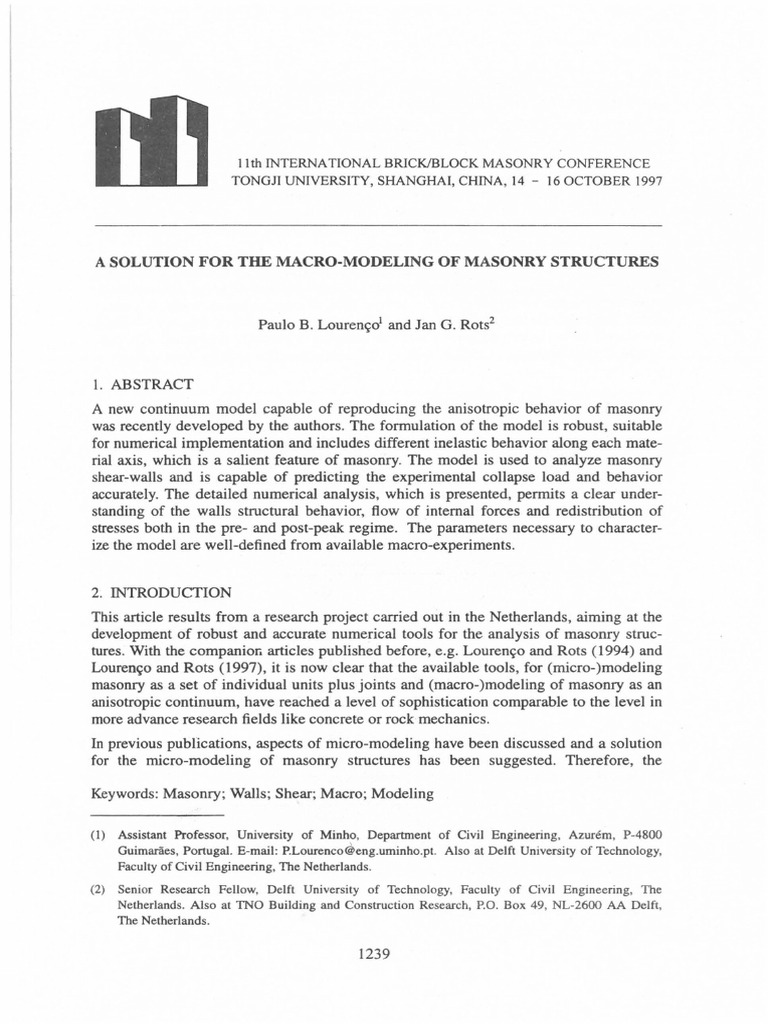 Lourenco - Solution For Macro-Modeling of Masonry | PDF