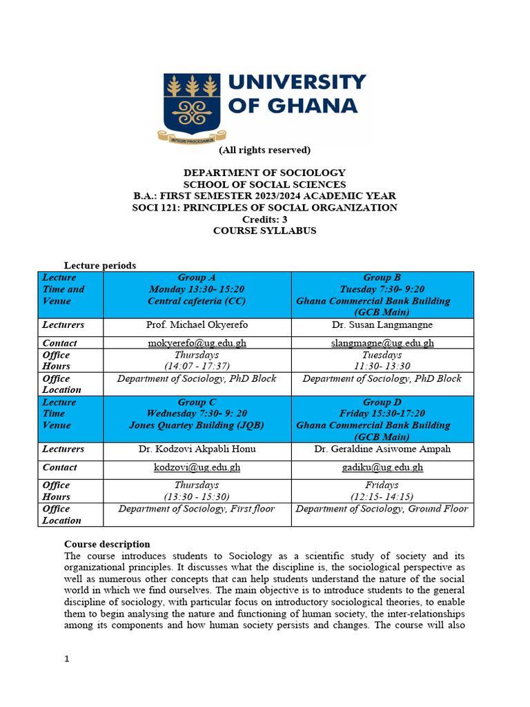Soci 121 Course Outline 2023-2024 2 | PDF