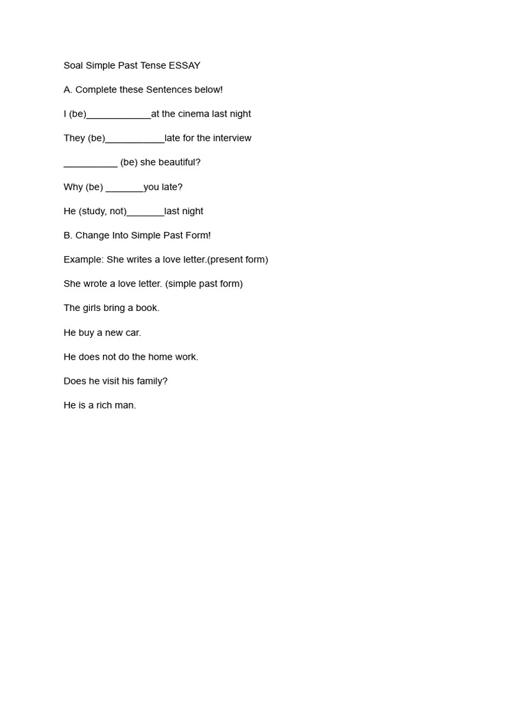 Simple Past Tense Essay Exercises | PDF