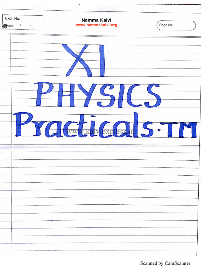 Namma Kalvi 11th Physics Practical - Sample Record Note TM | PDF