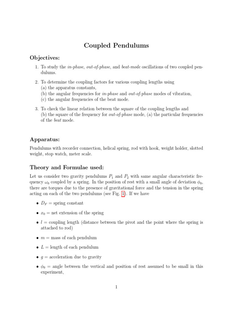 Coupled - Pendulum Manual | PDF | Normal Mode | Pendulum