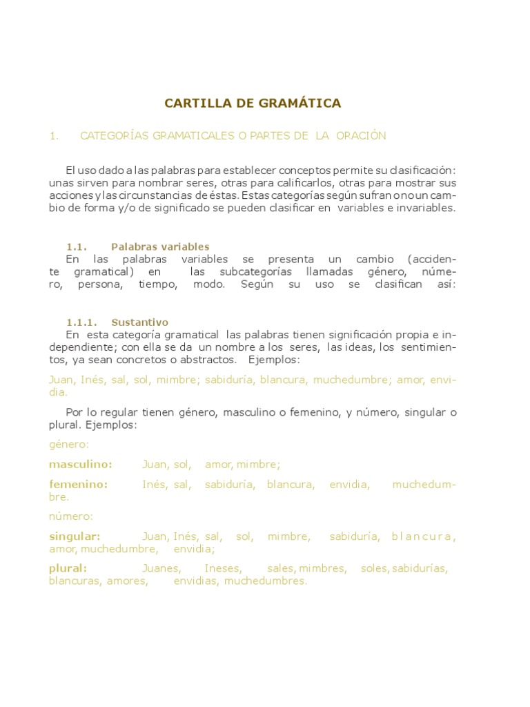 Cartilla de Gramática | PDF | Género gramatical | Numero Gramatical