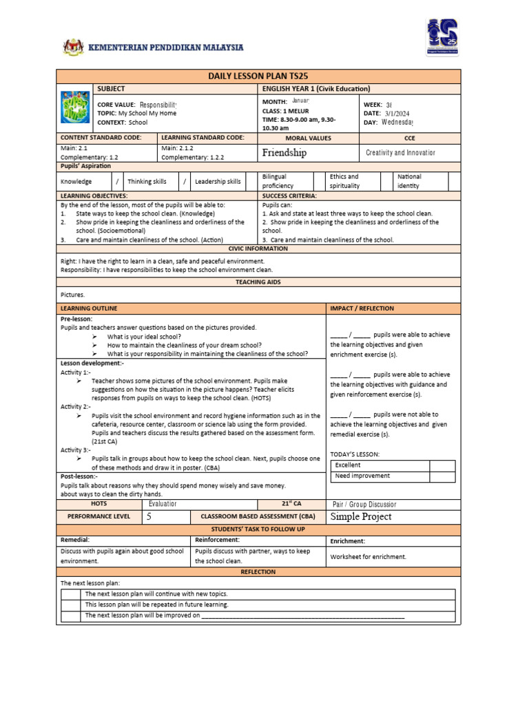 BI Y1 LP TS25 - Civic Education | PDF