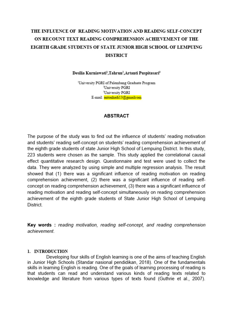 The Influence of Reading Motivation and Reading Self | PDF | Motivational | Motivation