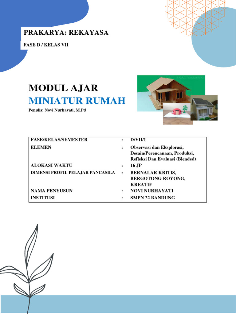 Modul Ajar Prakarya-Rekayasa - Miniatur Rumah - Fase D | PDF Modul Ajar Prakarya-Rekayasa - Miniatur Rumah - Fase D | PDF