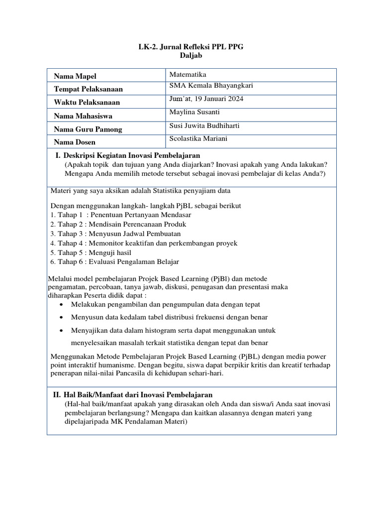 LK.2 Jurnal Refleksi PPL PPG Daljab Siklus 2 | PDF
