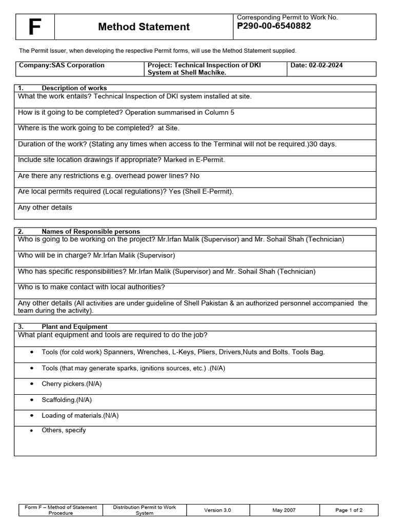 Method Statement (DKi 2024) | PDF | Valve | Mechanical Engineering