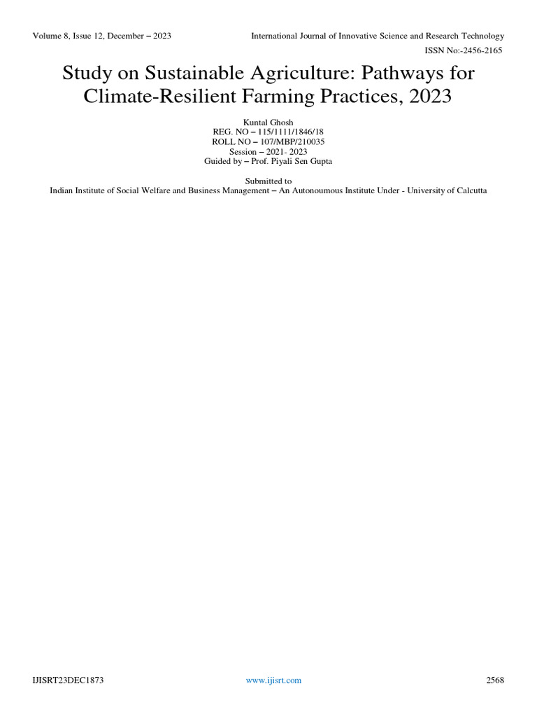 Study on Sustainable Agriculture: Pathways for Climate-Resilient Farming Practices, 2023 | PDF ...