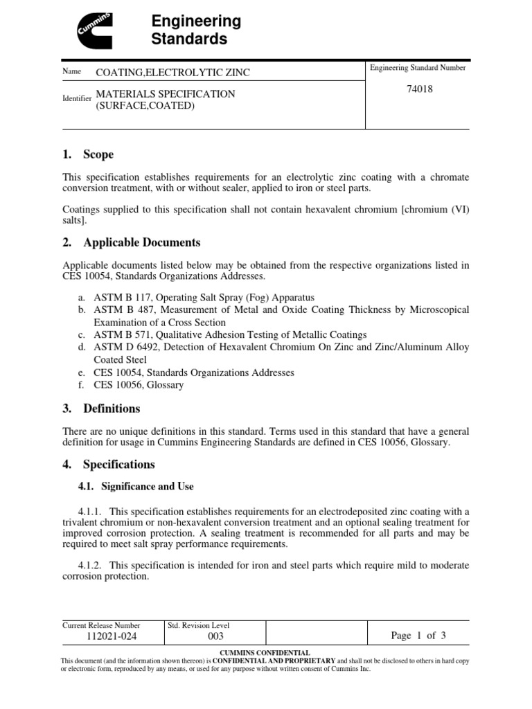 Engineering Standard Number 740181 | PDF