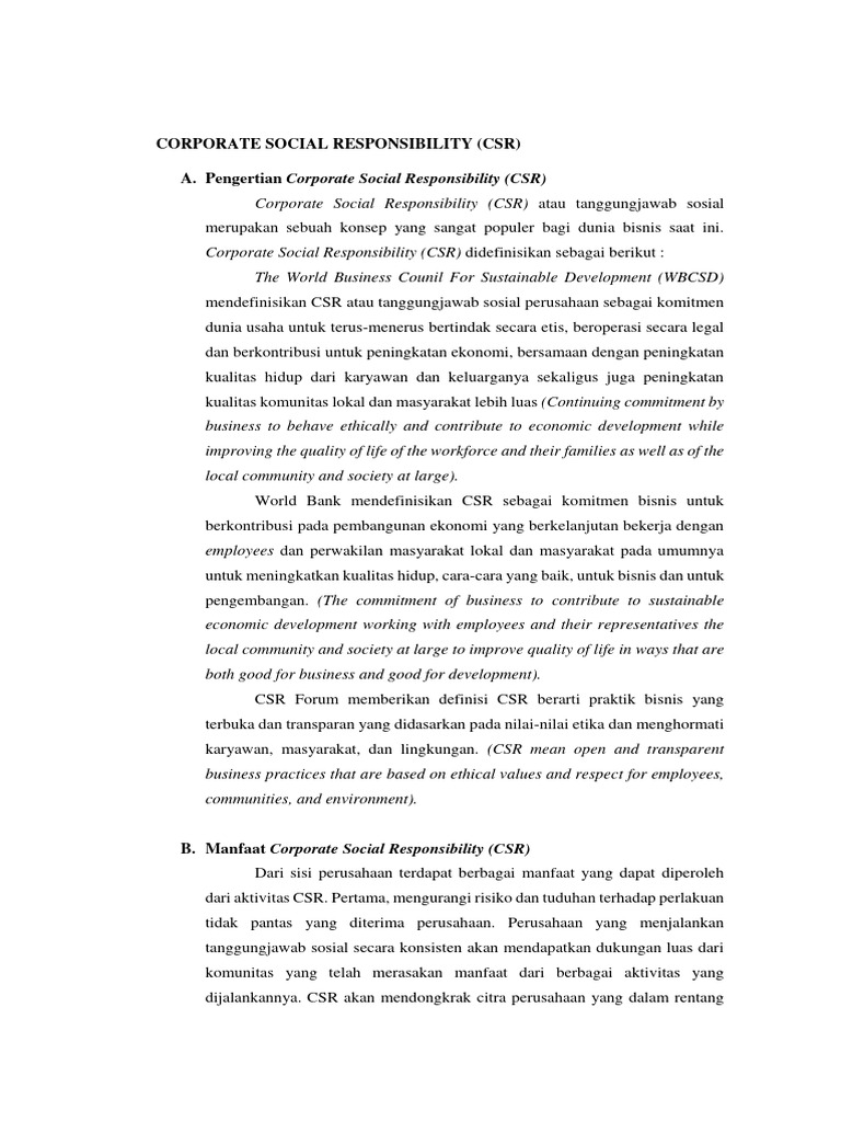 Tugas Kelompok - CORPORATE SOCIAL RESPONSIBILITY | PDF | Karier & Perkembangan | Bisnis
