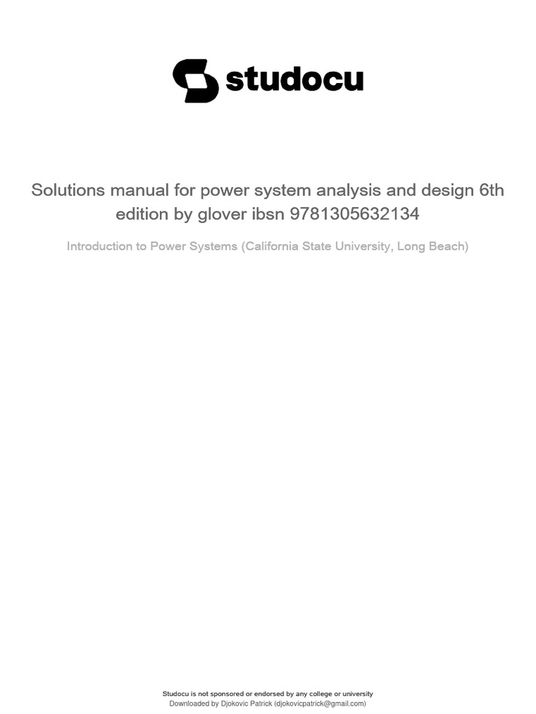 Solutions Manual For Power System Analysis and Design 6th Edition by Glover Ibsn 9781305632134 | PDF