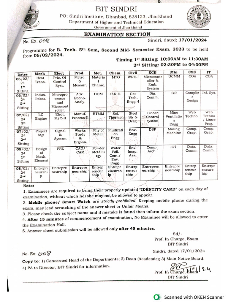 Notice For Second Mid Sem. 5th Sem. | PDF