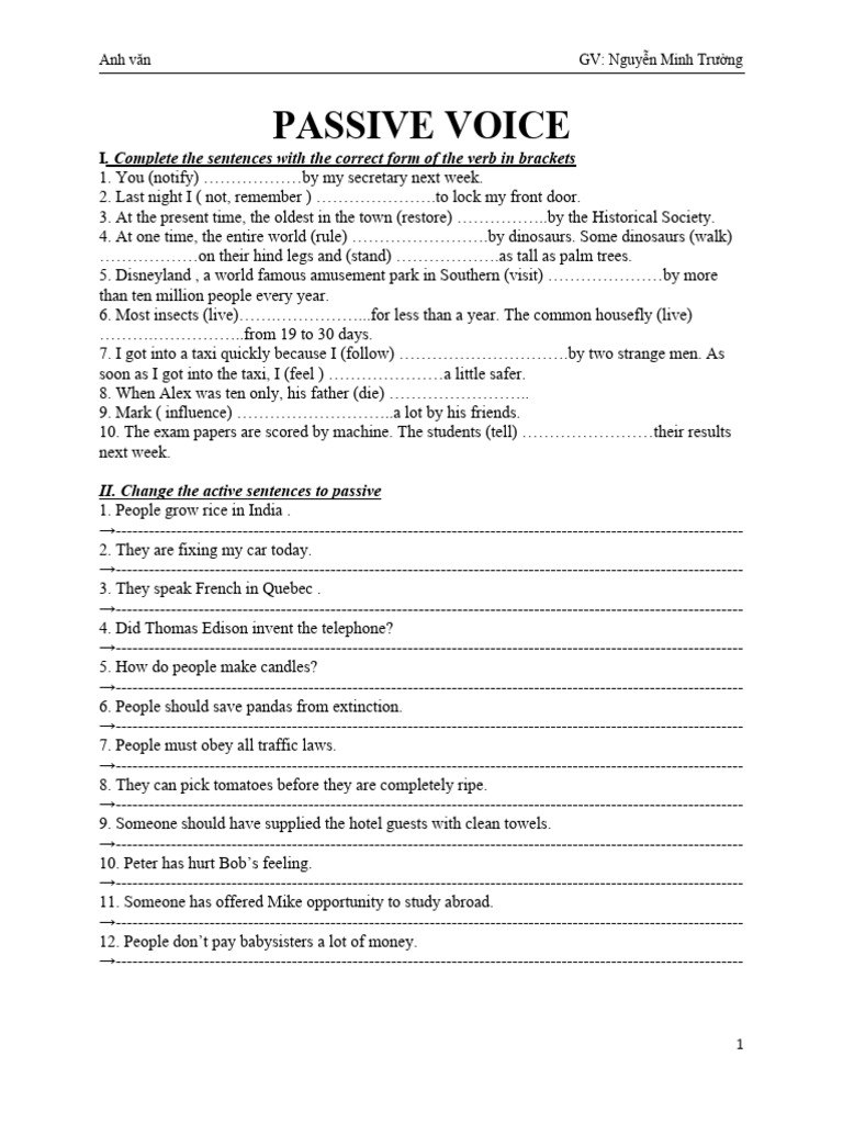 Passive Voice Exercise 1 | PDF