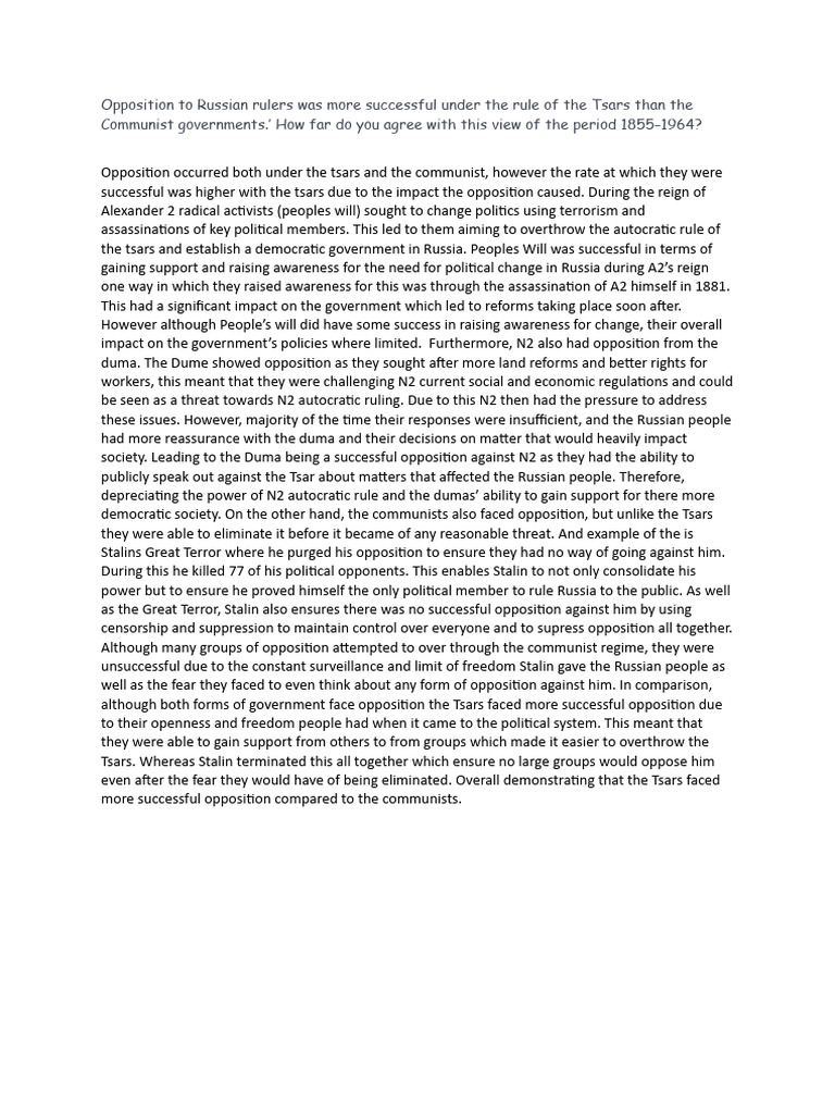 Tsar vs. Communist Opposition Success | PDF | Russian Empire | Joseph ...