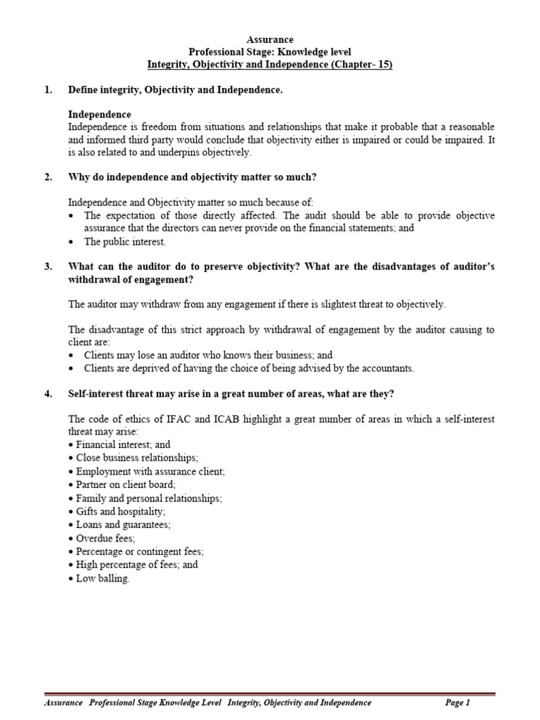 Chapter - 15, Integrity, Objectivity and Independence | PDF | Finance ...