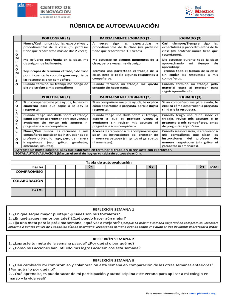 Rúbrica de Autoevaluación | PDF