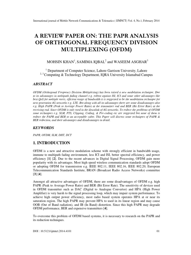 A Review Paper On The Papr Analysis of o | PDF A Review Paper On The Papr Analysis of o | PDF