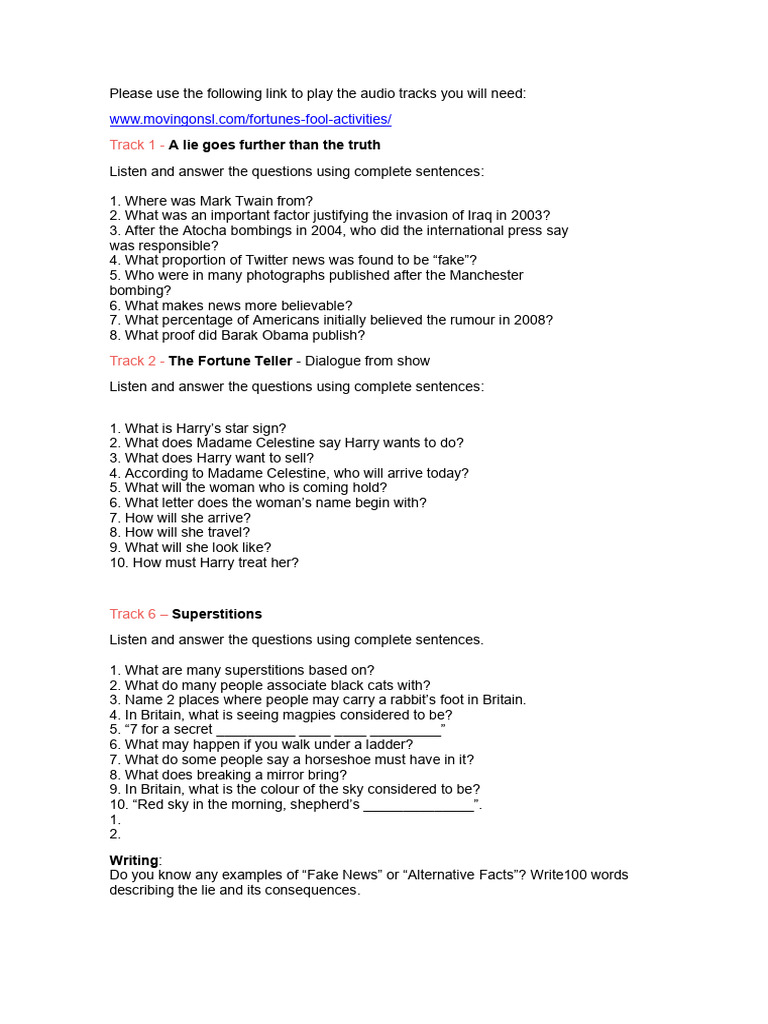 Fortunes Fool Activities Def | PDF