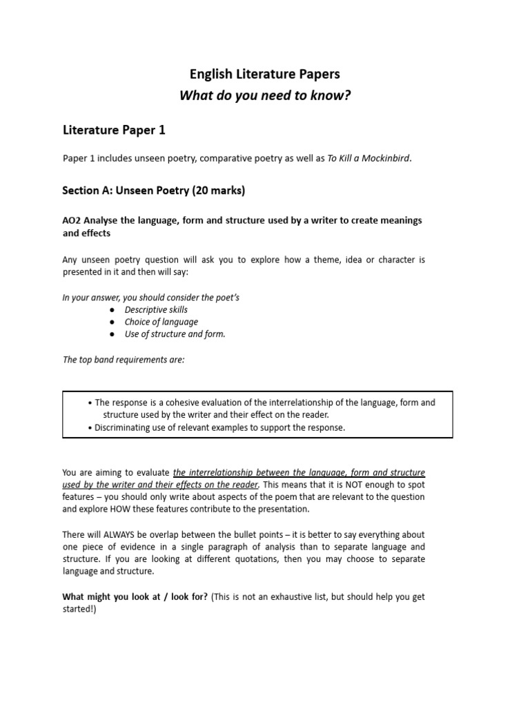 English Literature Papers - Guide | PDF