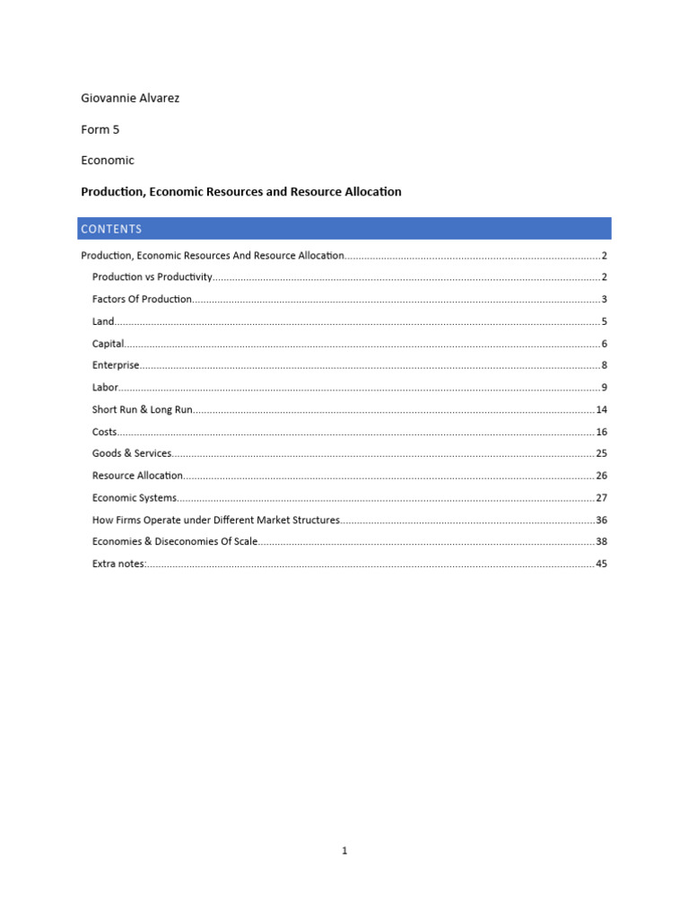 Production Economic Resources and Resource Allocation 1 | PDF ...