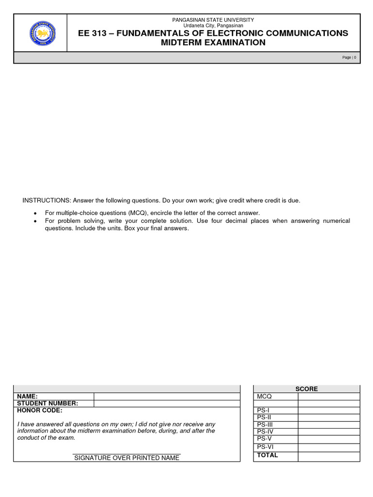 EE313 MidtermExam AnswerKey | PDF