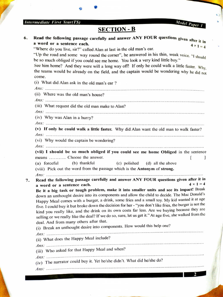 English Model Paper | PDF
