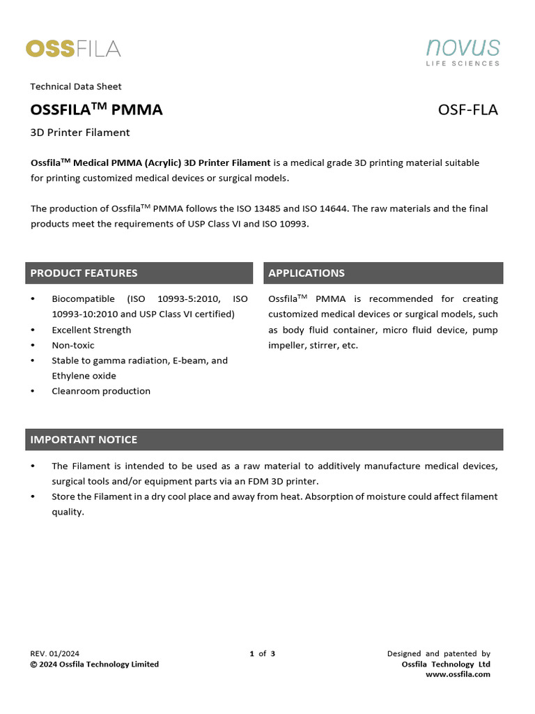 Ossfila TDS - Medical PMMA | PDF | Technology & Engineering