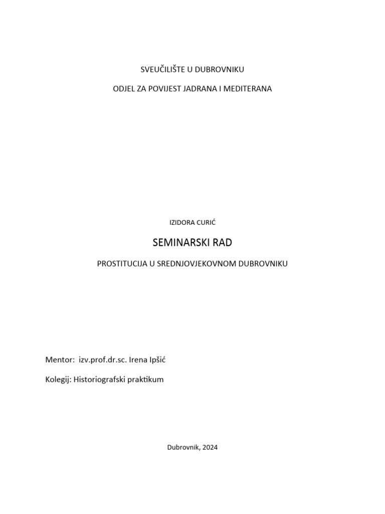 Prostitucija U Srednjem Vijeku U Dubrovniku | PDF