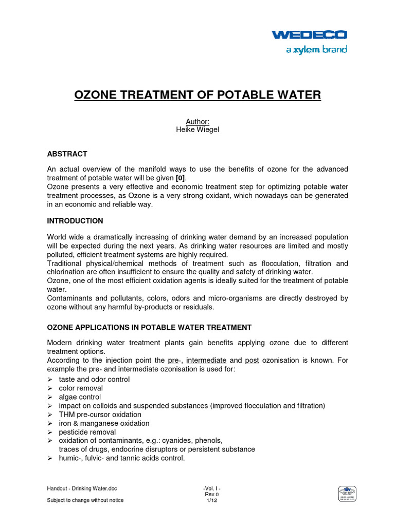 Handout - Drinking Water | PDF | Water Purification | Ozone